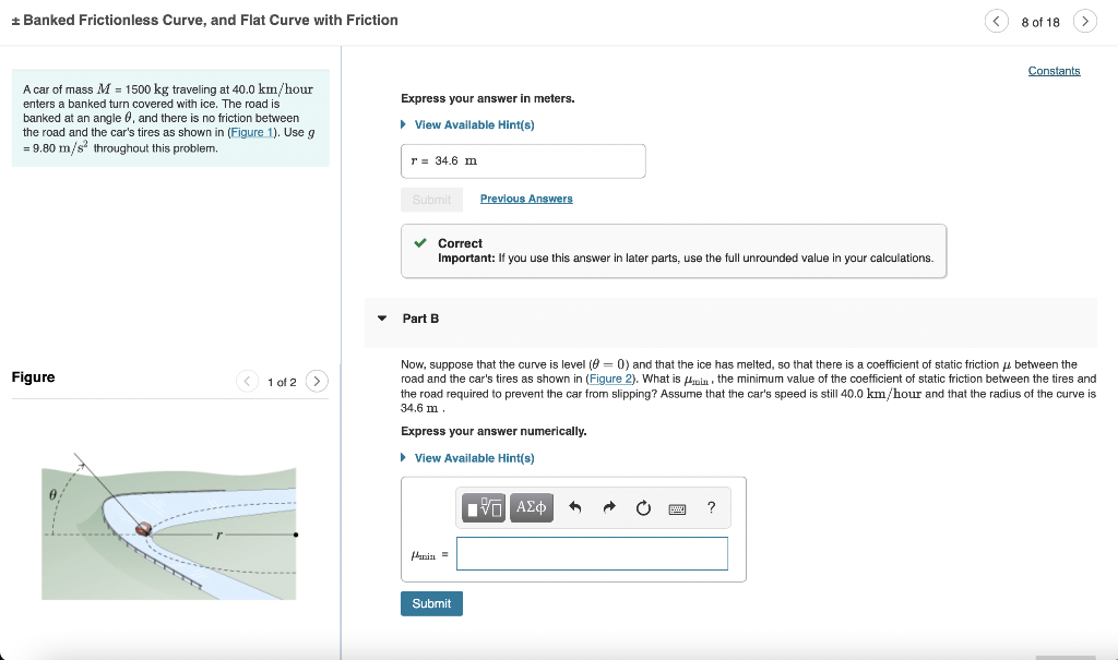 Solved Banked Frictionless Curve, and Flat Curve with | Chegg.com
