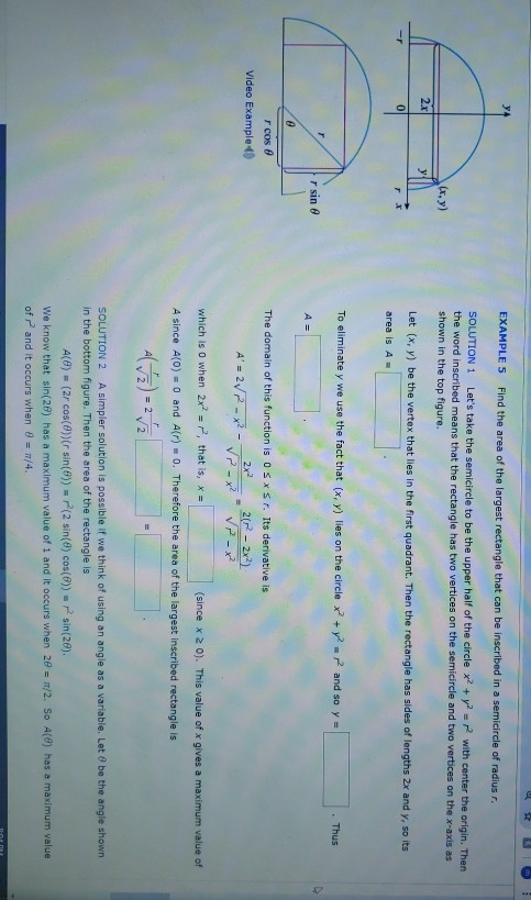Solved * EXAMPLE 5 Find the area of the largest rectangle | Chegg.com