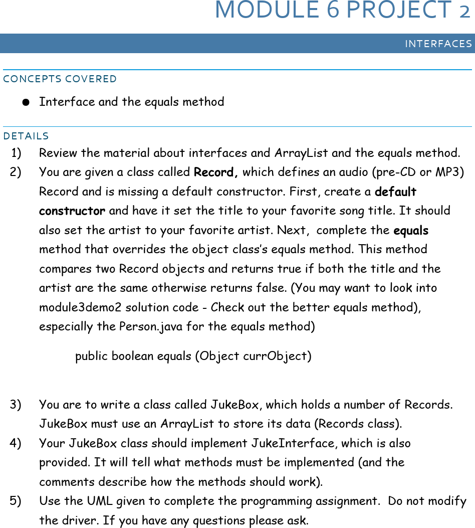 Solved 1) Review the material about interfaces and ArrayList | Chegg.com