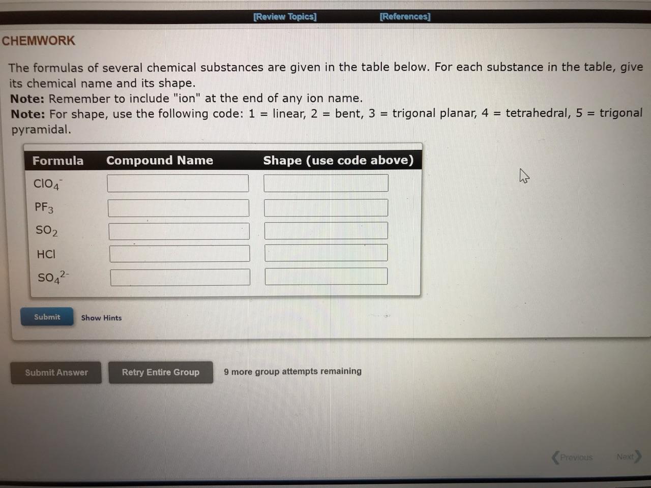 Solved The formulas of several chemical substances are given | Chegg.com