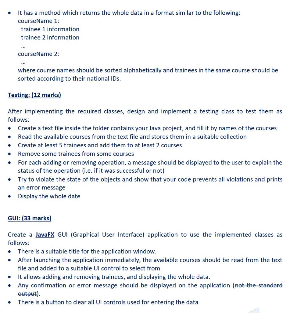 Solved Java Project: (95 marks) Overview: Training Center in | Chegg.com