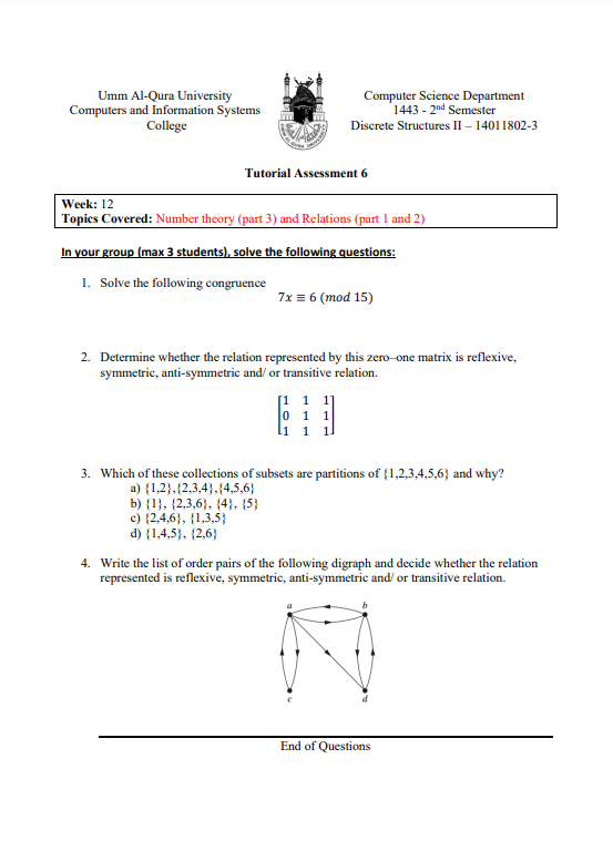 Solved Umm Al-Qura University Computers and Information | Chegg.com