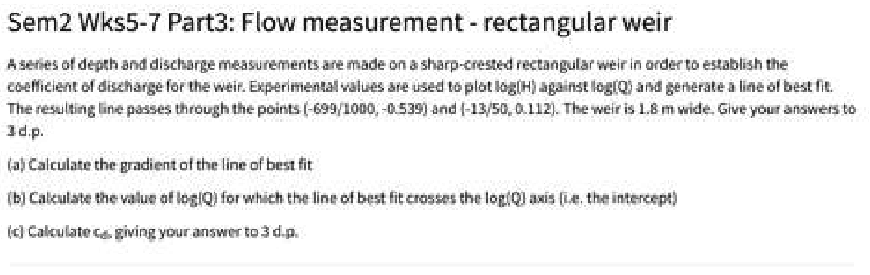 Solved Sem2 Wks5-7 Part3: Flow measurement - rectangular | Chegg.com