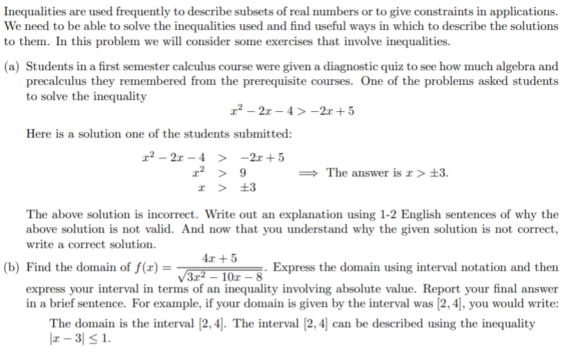 Solved Inequalities are used frequently to describe subsets | Chegg.com