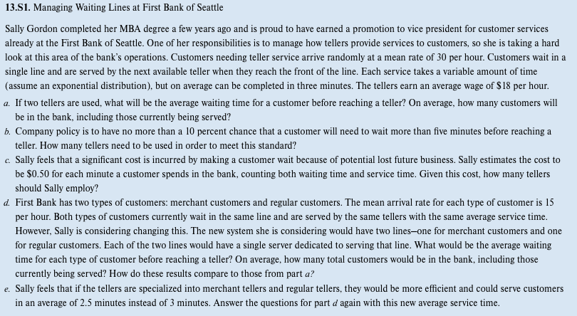 Solved 13.S1. Managing Waiting Lines at First Bank of | Chegg.com