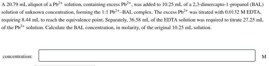 Solved A 20.79 mL aliquot of a Pb2+ solution, containing | Chegg.com