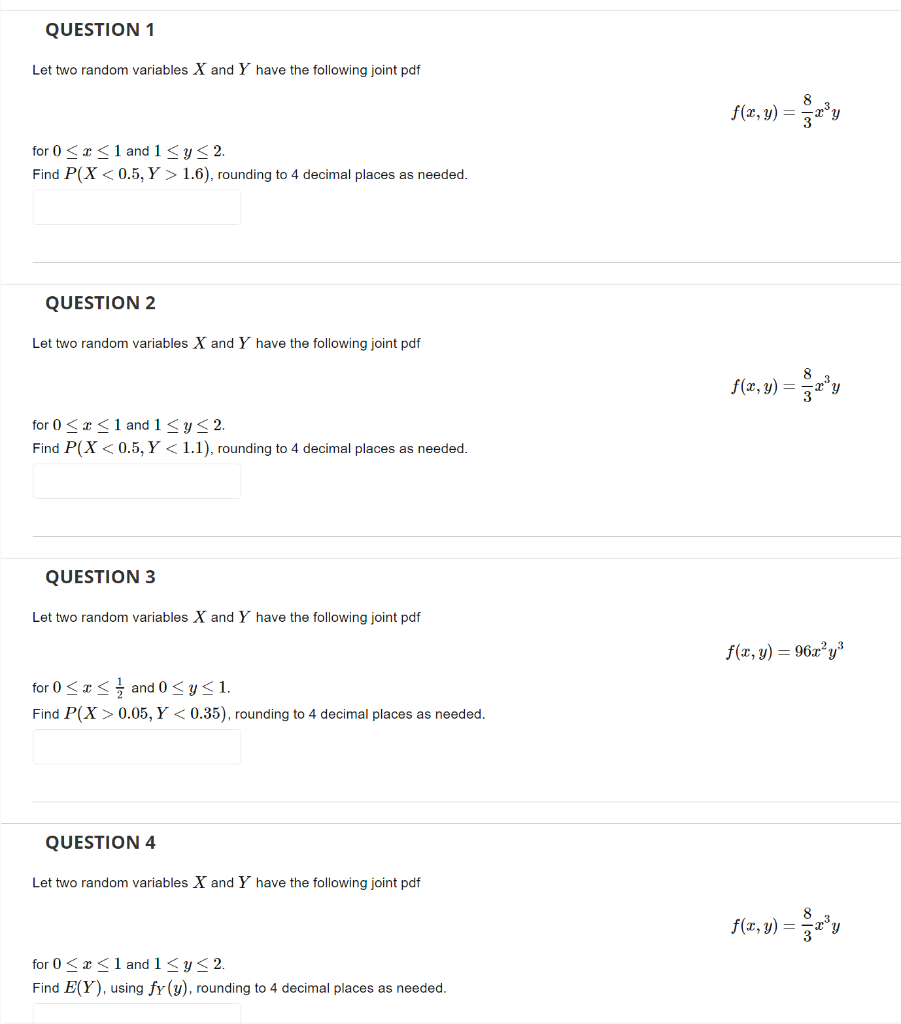Solved QUESTION 1 Let two random variables X and Y have the | Chegg.com
