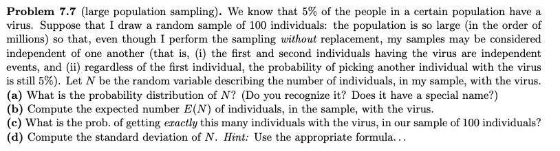 Solved Problem 7.7 (large population sampling). We know that | Chegg.com