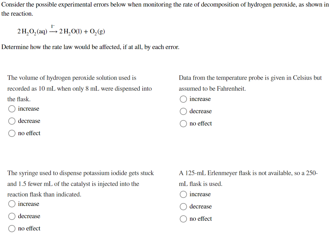 Solved Consider the possible experimental errors below when | Chegg.com