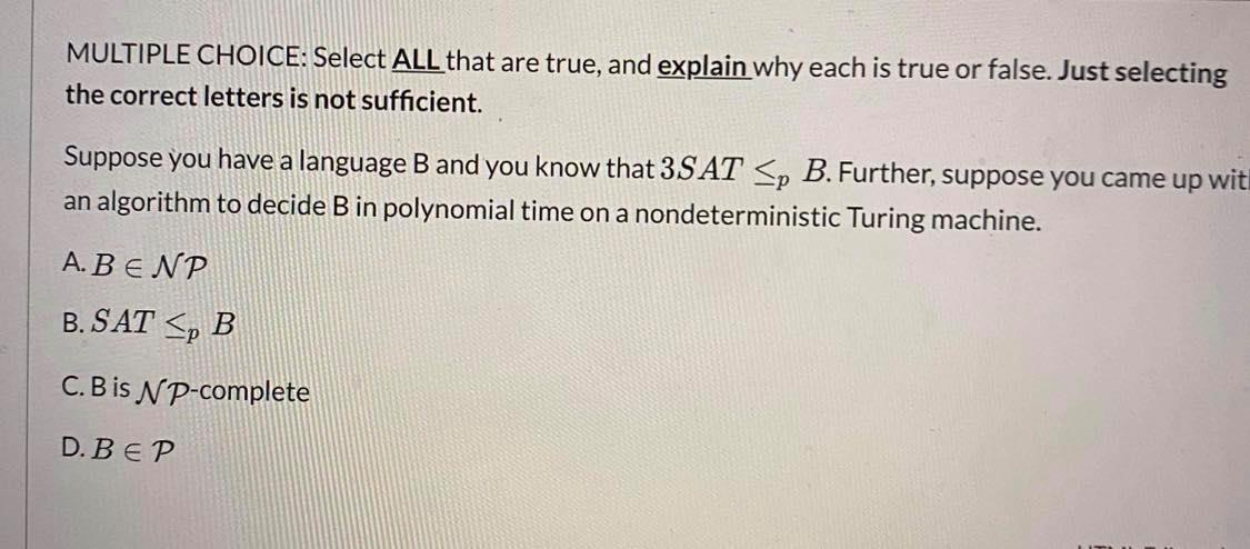 Solved MULTIPLE CHOICE: Select ALL that are true, and | Chegg.com