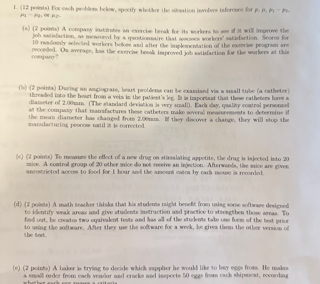 Solved 1. (12 points) For each problem helow, specify | Chegg.com