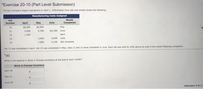 Solved Exercise 20-10 (Part Level Submission) Tierney | Chegg.com