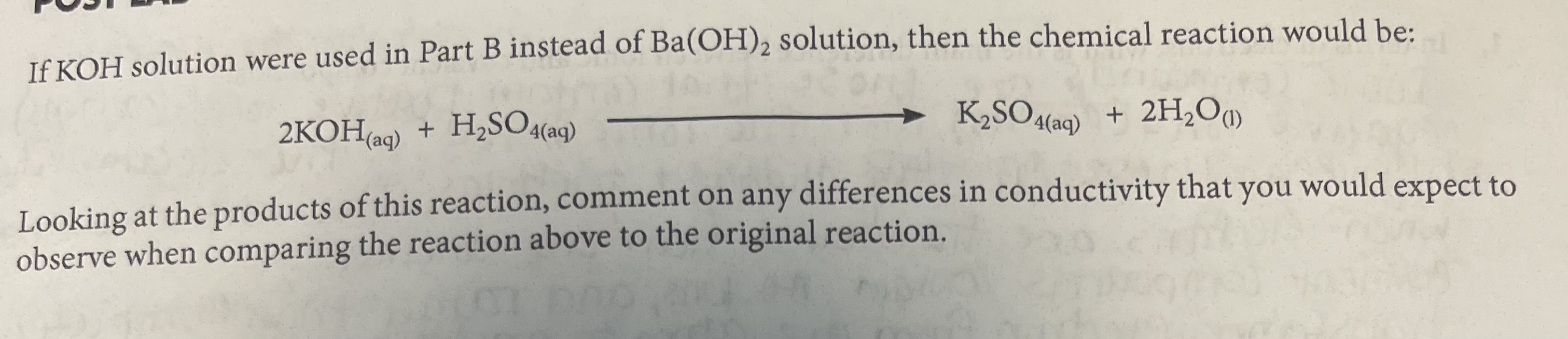 Solved If KOH solution were used in Part B instead of | Chegg.com