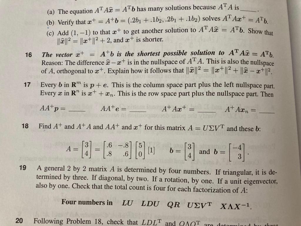 Solved (a) The equation AT A = AT6 has many solutions | Chegg.com
