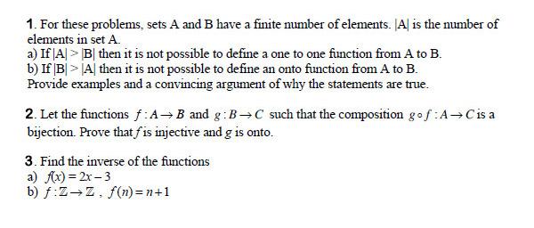 Solved 1. For these problems, sets A and B have a finite | Chegg.com