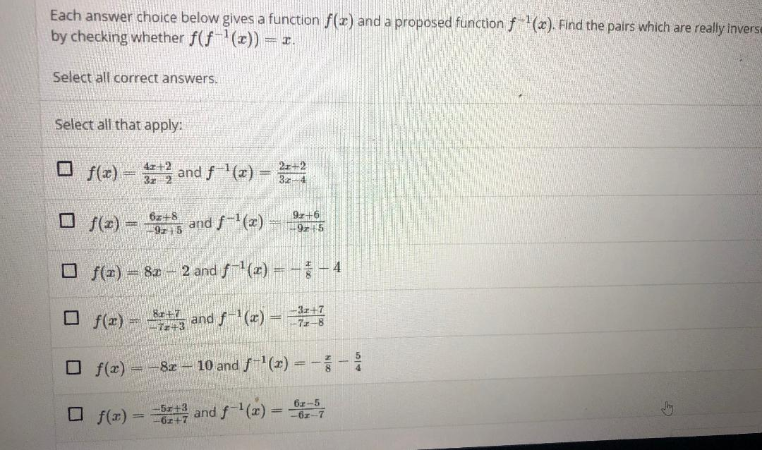 Solved Each answer choice below gives a function f(x) and a | Chegg.com