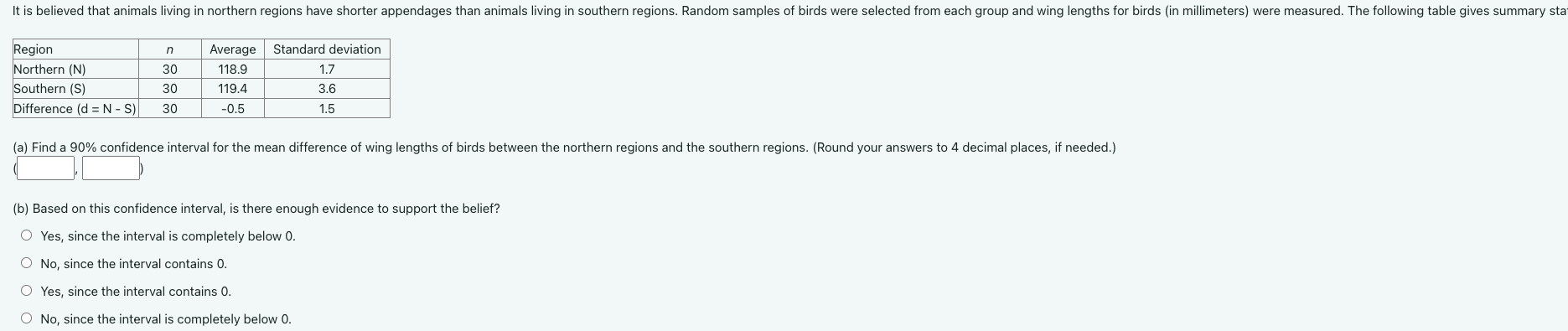Solved \table[[Region,n,Average,Standard | Chegg.com