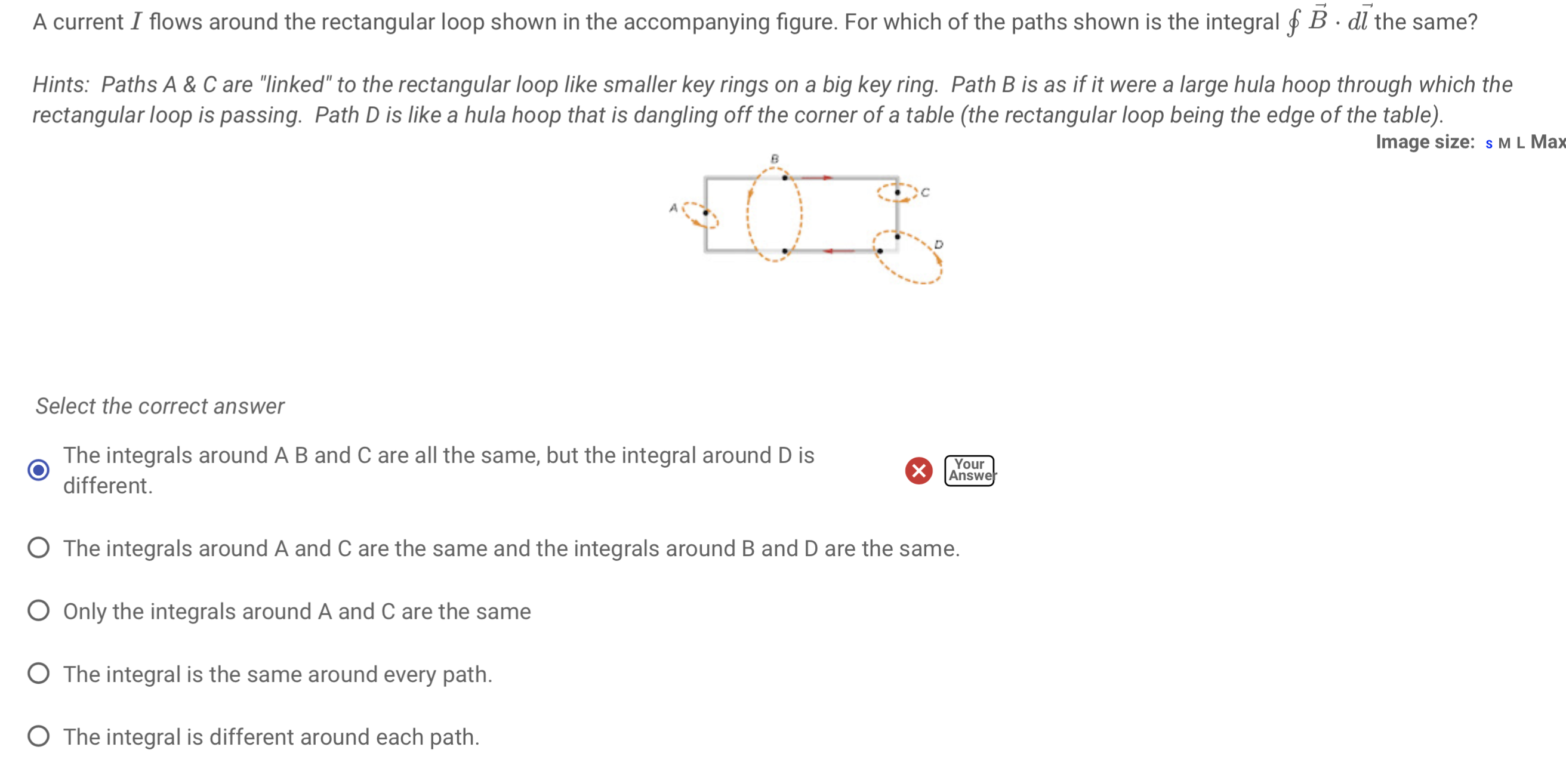 Solved A current \( ﻿I \) ﻿flows around the rectangular loop | Chegg.com