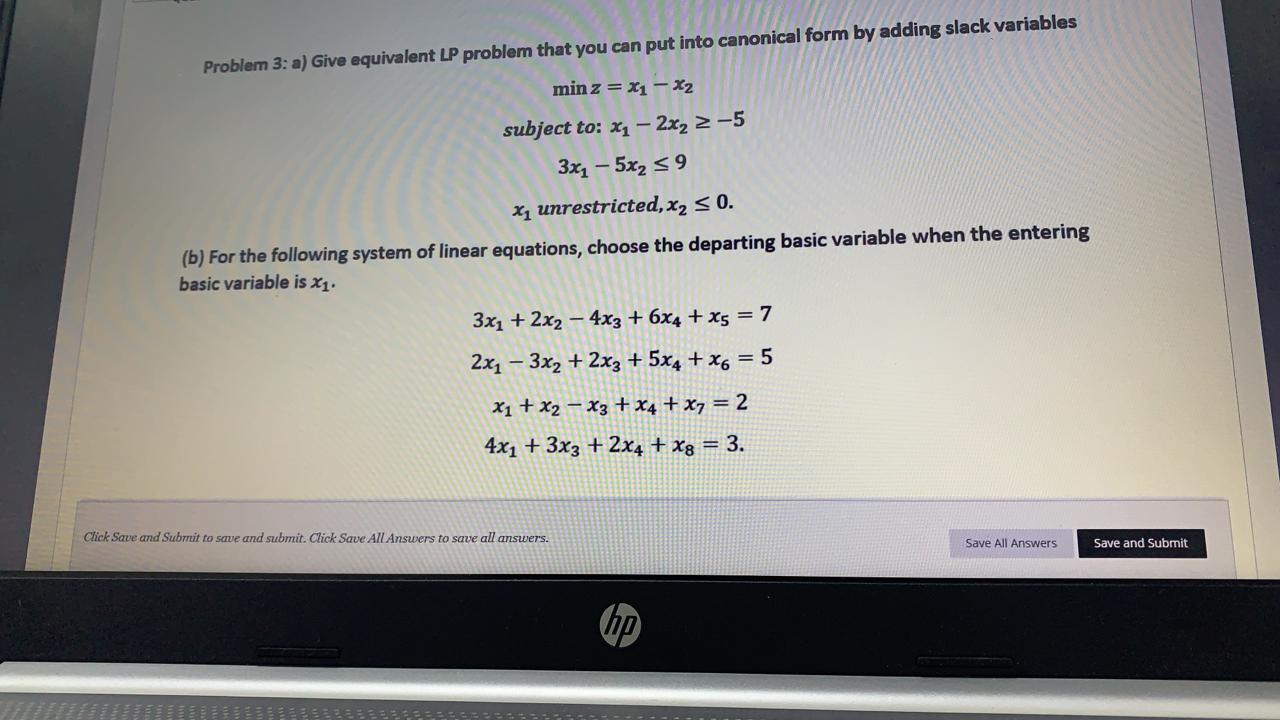 Solved Problem 3: a) Give equivalent LP problem that you can | Chegg.com