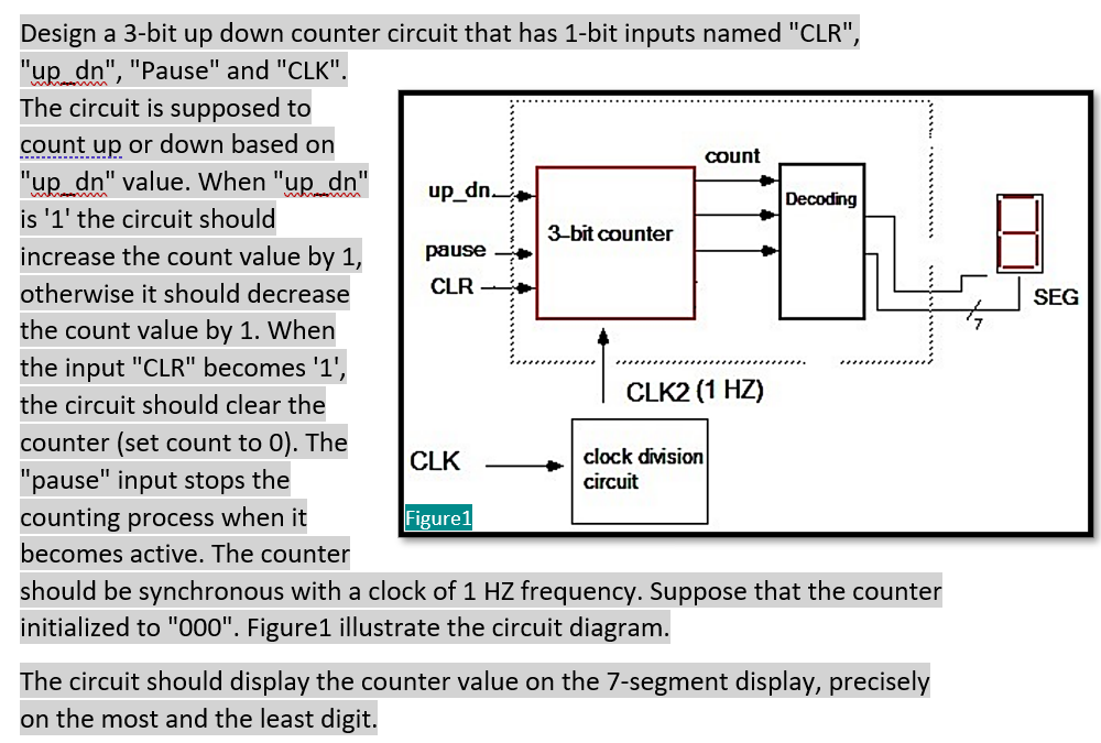 Solved please I only want the 3-bit counter part VHDL | Chegg.com