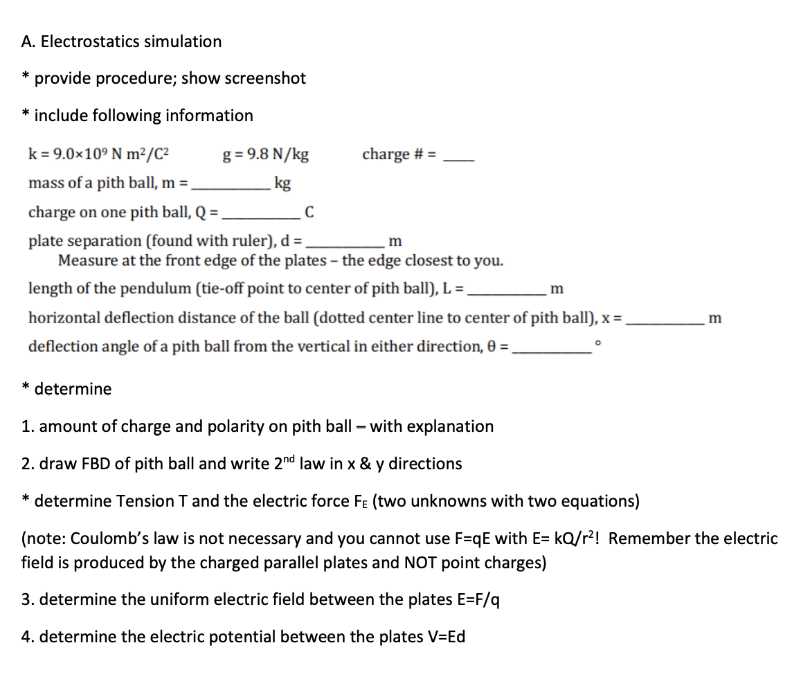 Solved Pith Ball Mass 0.05 grams Wand Charge # 0.0 Charge on | Chegg.com