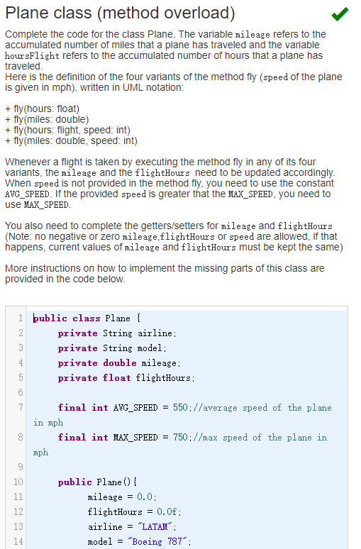 Solved Plane class (method overload) Complete the code for | Chegg.com
