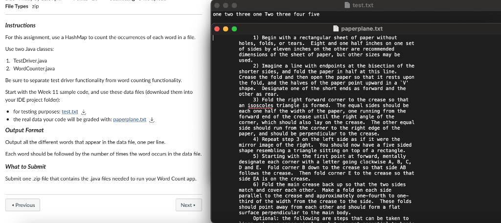 Solved File Types zip test.txt one two three one Two three | Chegg.com