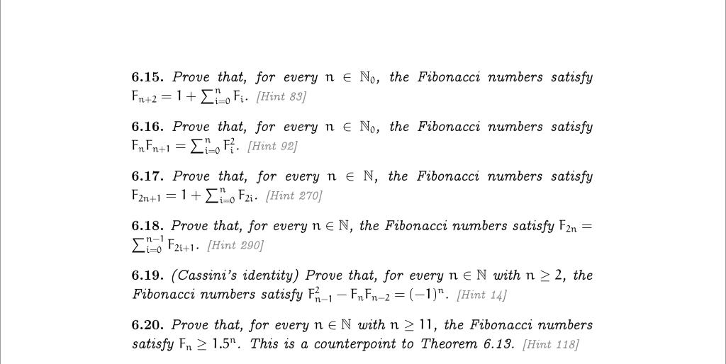 Solved 615 Prove That For Every N∈n0 The Fibonacci 