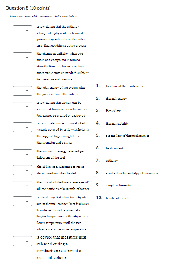 Solved Question 8 (10 ﻿points)Match the term with the | Chegg.com
