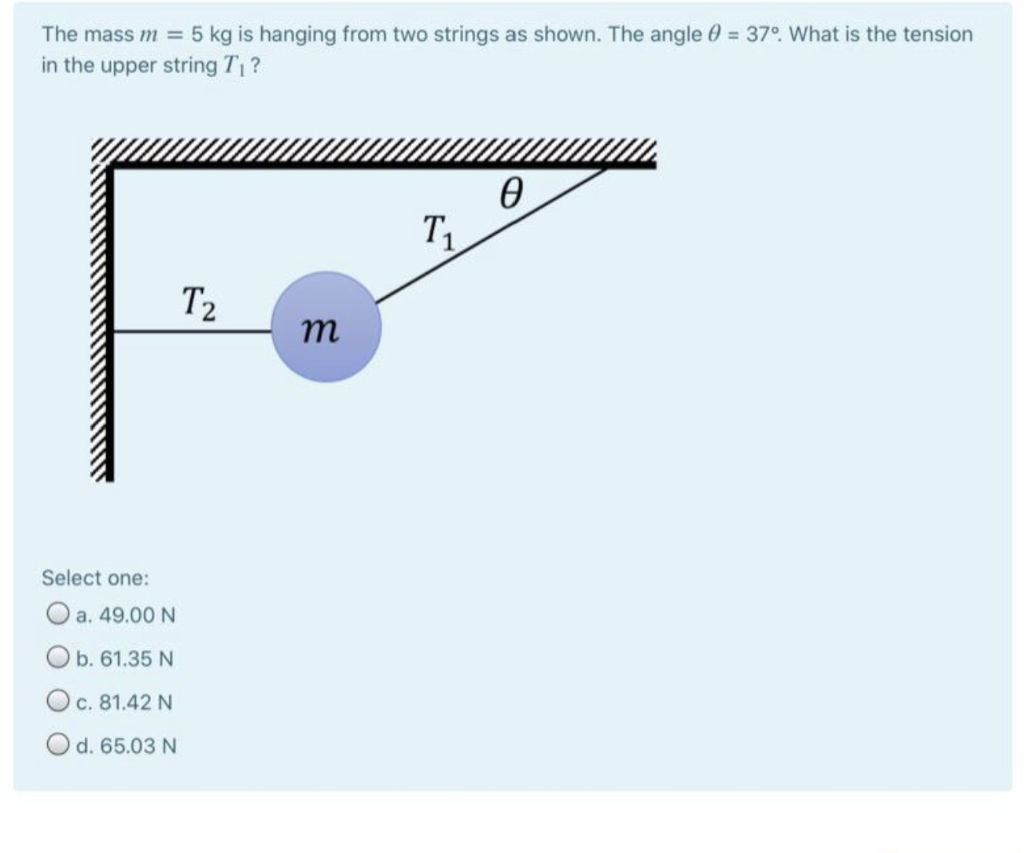 Solved The mass m = 5 kg is hanging from two strings as | Chegg.com