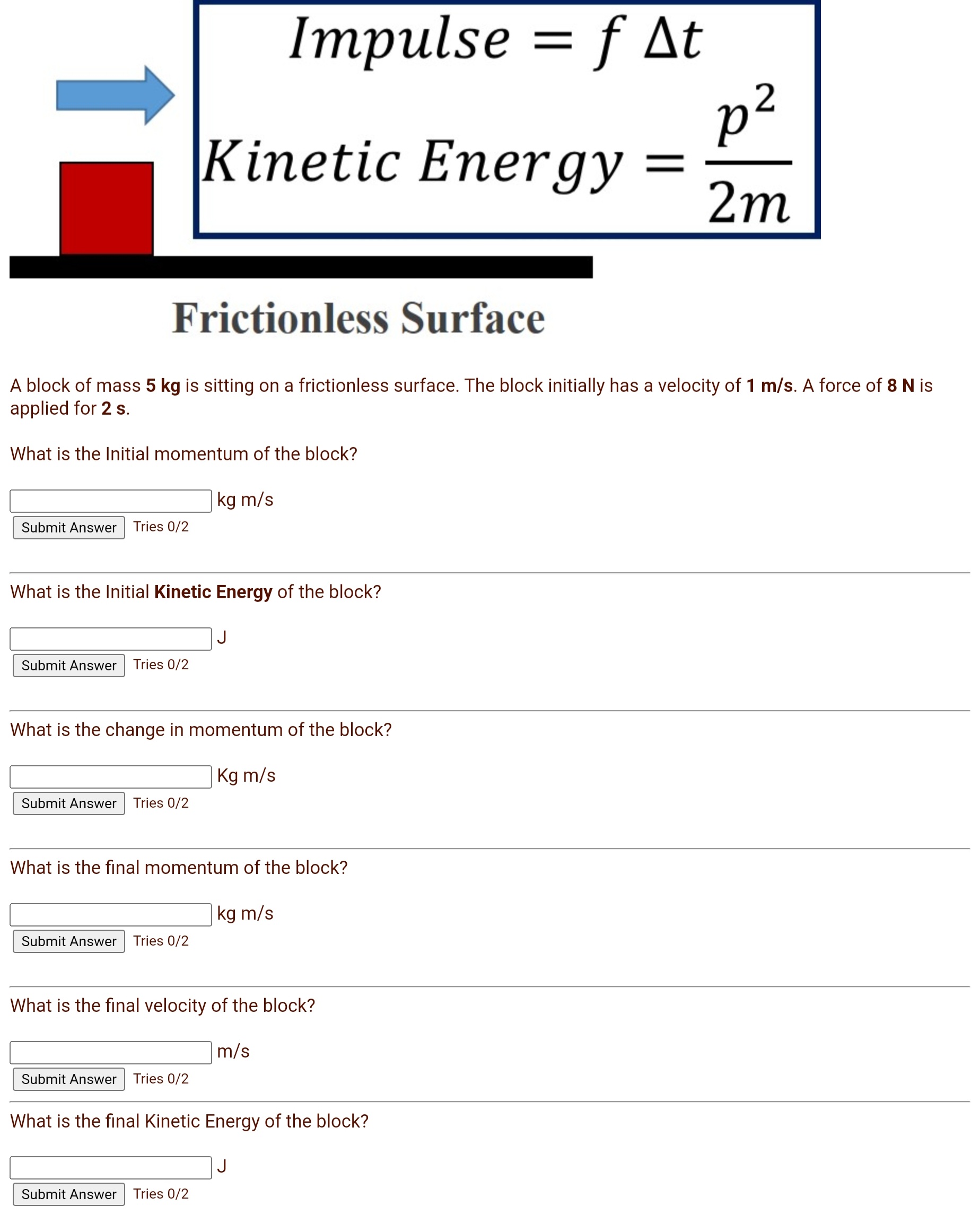 Solved Frictionless Surface A block of mass 5 kg is sitting | Chegg.com