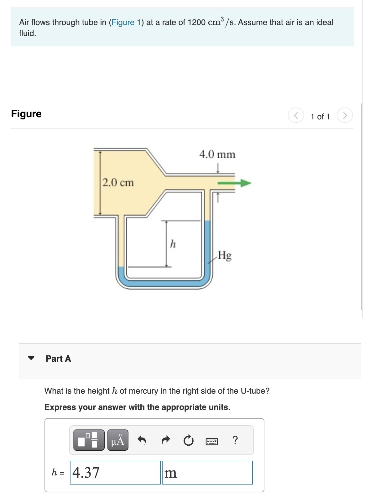 Solved Air flows through tube in at a rate of 1200 cm3/s. | Chegg.com