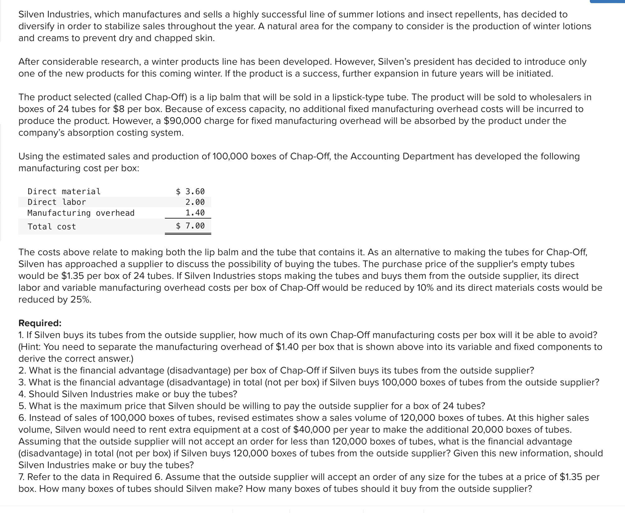 Solved Silven Industries, which manufactures and sells a | Chegg.com