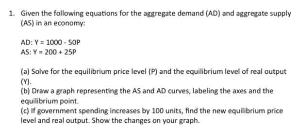 Solved Given the following equations for the aggregate | Chegg.com
