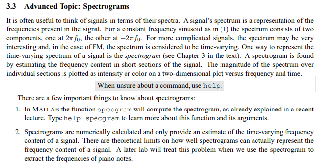 Solved 3.3 Advanced Topic: Spectrograms It is often useful | Chegg.com