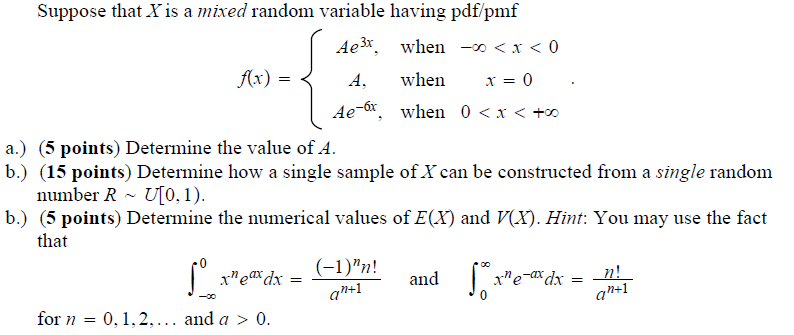 Solved Suppose that X is a mixed random variable having | Chegg.com