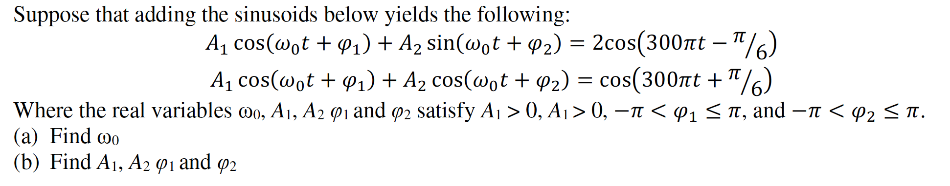 Solved Suppose that adding the sinusoids below yields the | Chegg.com