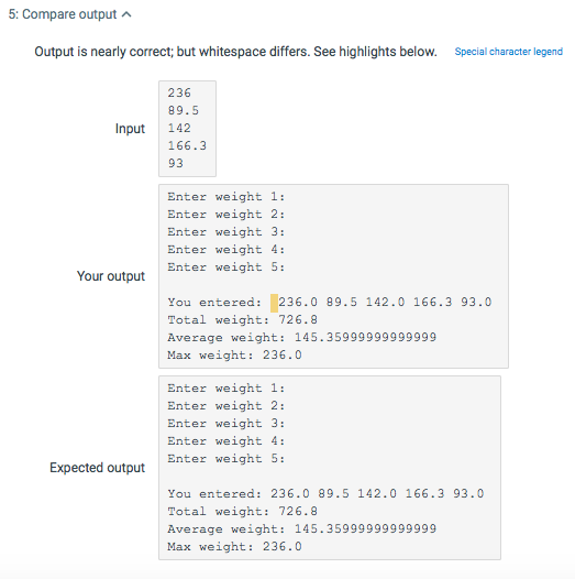 Solved 5: Compare output Output is nearly correct; but | Chegg.com
