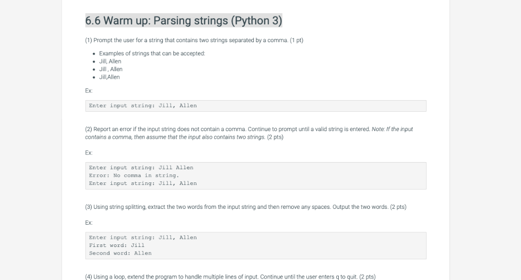 Solved 6.6 Warm up: Parsing strings (Python 3) Correct | Chegg.com Solved 6.6 Warm up: Parsing strings (Python 3) Correct | Chegg.com