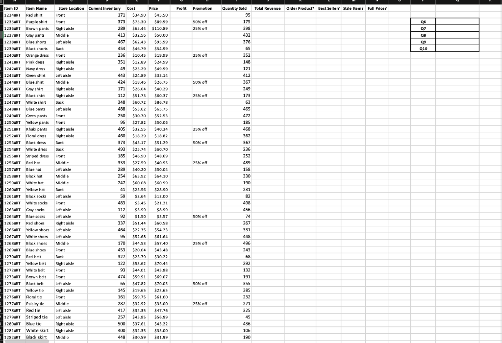 Excel Logical Questions iventory Worksheet ) You will | Chegg.com
