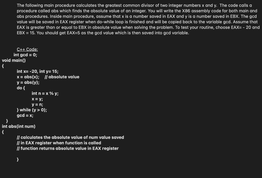 Solved The following main procedure calculates the greatest | Chegg.com