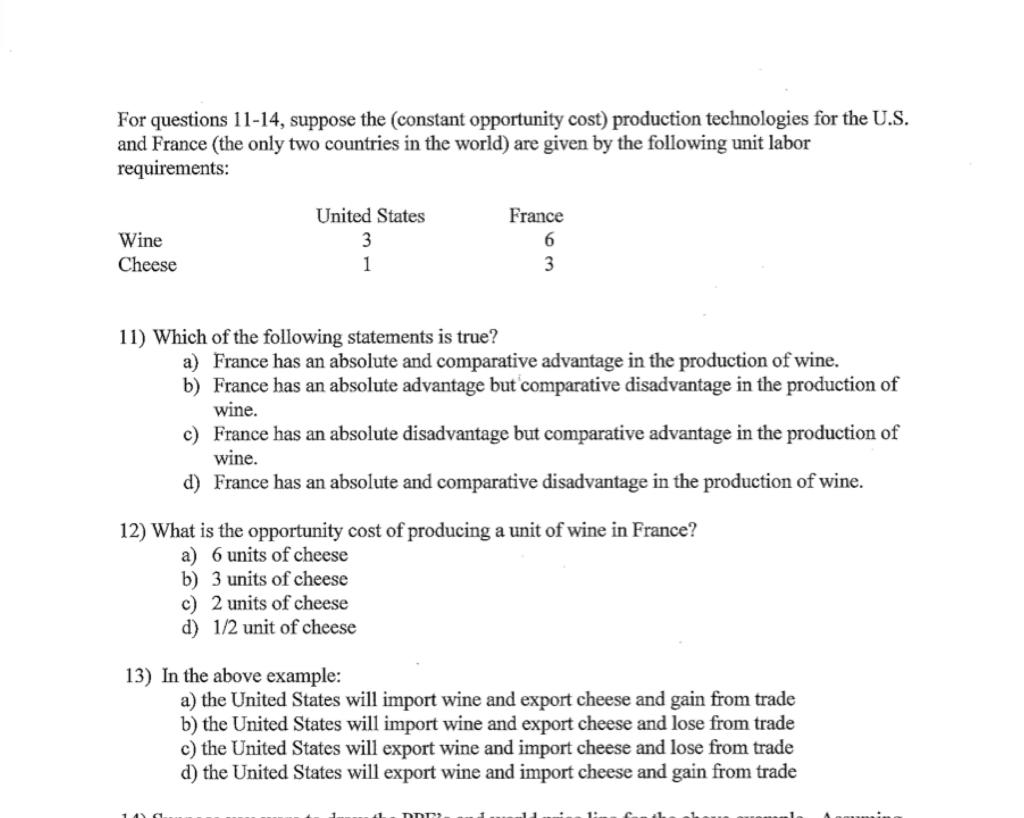 Solved For questions 11-14, suppose the constant opportunity | Chegg.com