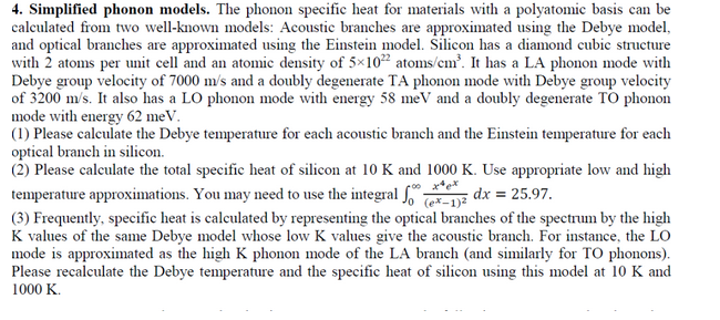 4. Simplified phonon models. The phonon specific heat | Chegg.com
