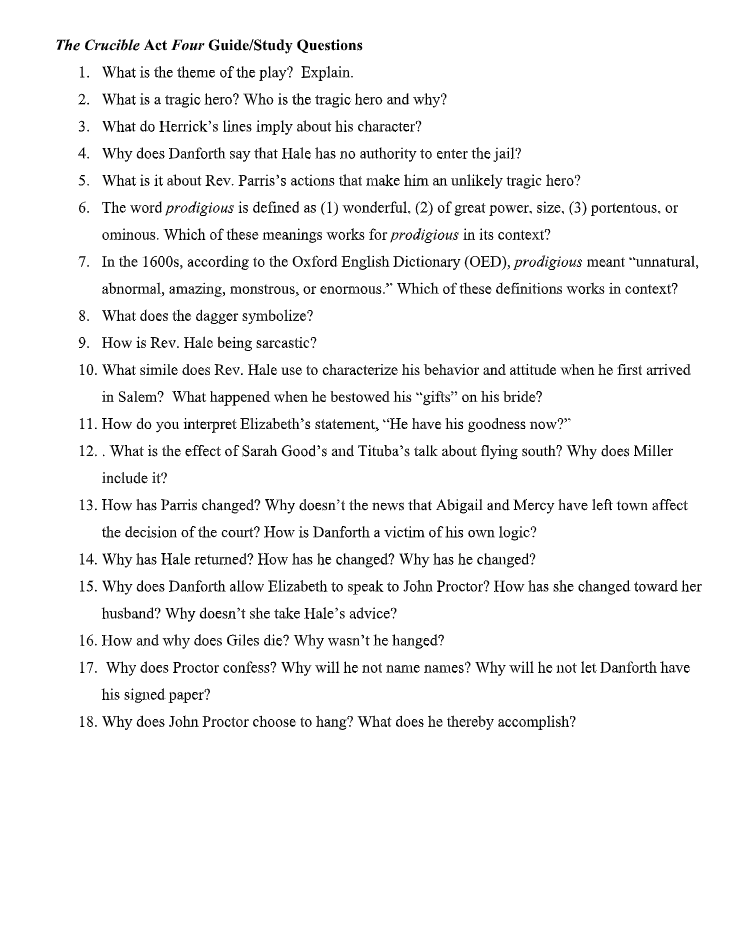 The Crucible Act Four Guide/Study Questions 1. What | Chegg.com