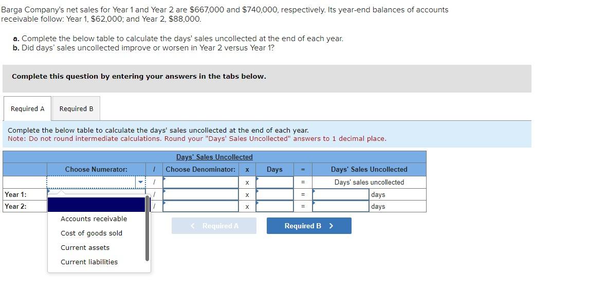 Solved Barga Company's net sales for Year 1 and Year 2 are | Chegg.com