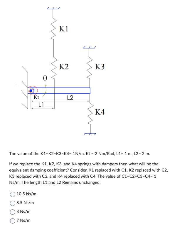 Solved The value of the K1=K2=K3=K4=1 N/m.Kt=2Nm/Rad,L1=1 m, | Chegg.com