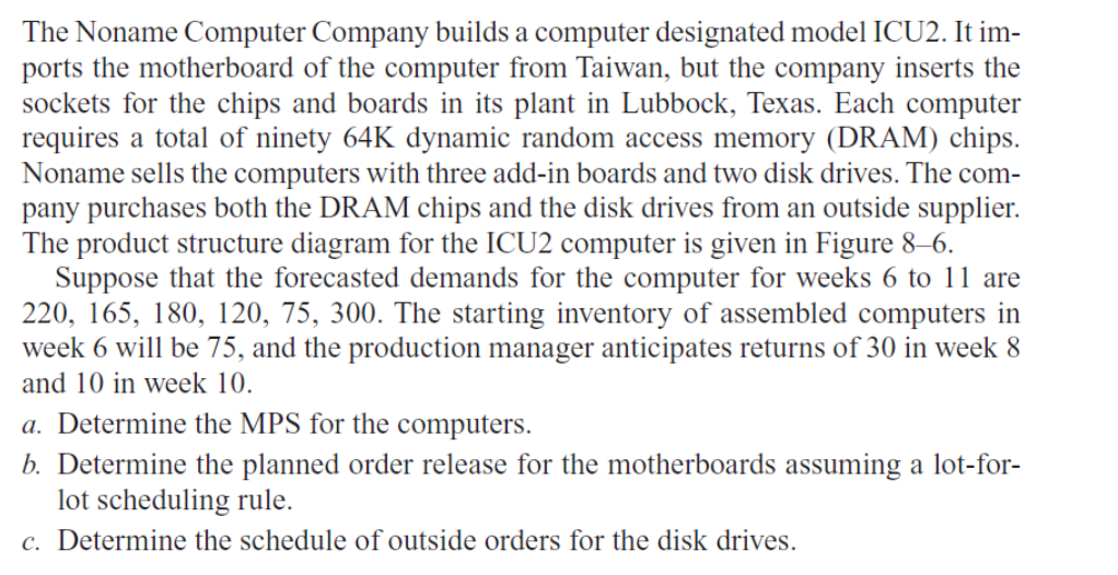 Solved The Noname Computer Company builds a computer | Chegg.com