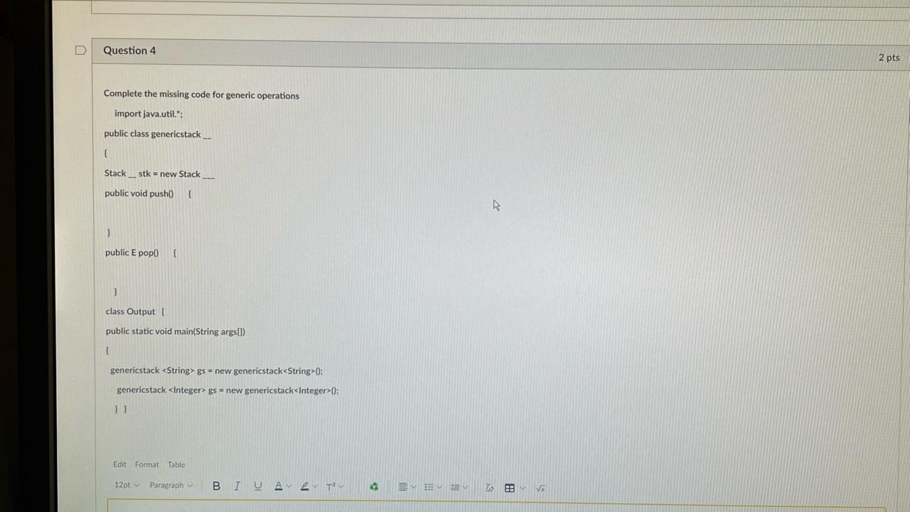 Solved Complete the missing code for generic operations | Chegg.com Solved Complete the missing code for generic operations | Chegg.com