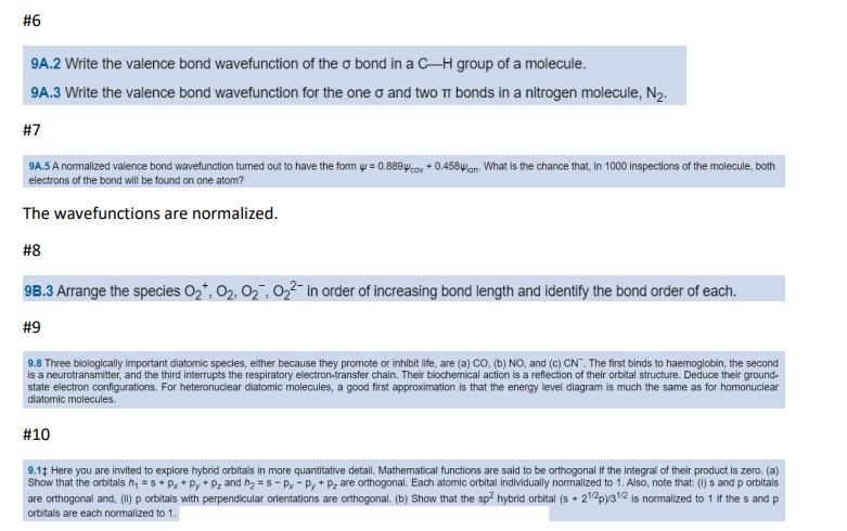 Solved #6 9A.2 Write the valence bond wavefunction of the o | Chegg.com
