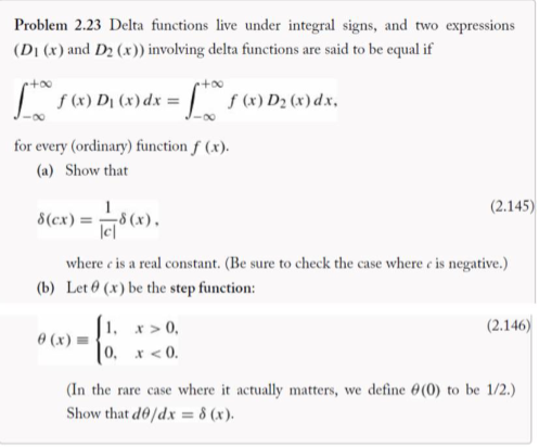 Solved Problem 2.23 Delta functions live under integral | Chegg.com